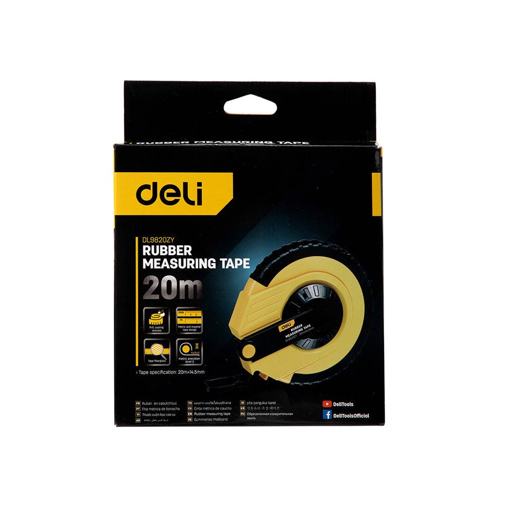 Ilga matavimo juosta Deli Tools EDL9820ZY, 20 m | Matavimo juosta